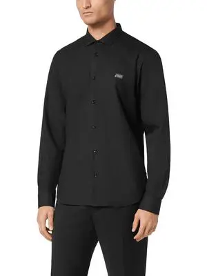 Philipp Plein Shirt Sugar Daddy Cut Long-sleeve Crystal Skull - Black