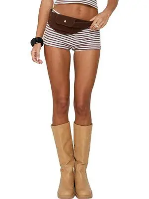 Princess Polly Terry Stripe Low Rise Shorts - Brown