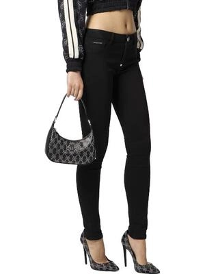 Philipp Plein Monogram Rhinestone Shoulder Bag - Black