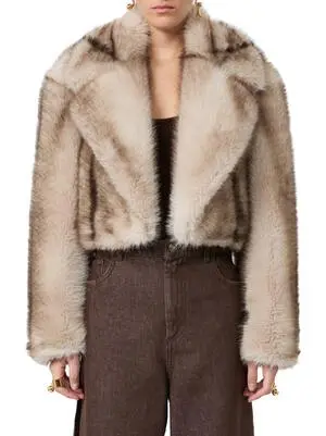 Sportmax Quantum Cropped Faux Fur Jacket - Mud