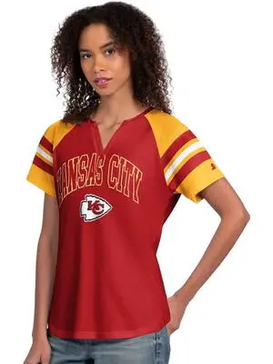STARTER Kansas City Chiefs Game On Notch Neck Raglan T-shirt - Red