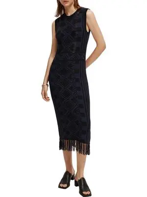 Scotch & Soda Geo Jacquard Sleeveless Sweater Dress With Fringe Hem - Night