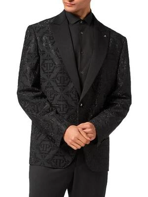 Philipp Plein Wool Blazer Lord Fit Hexagon - Black