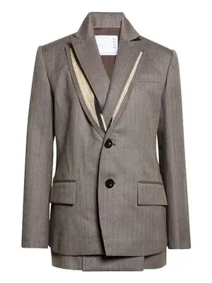Sacai Layered Deconstructed Herringbone Jacket - Brown