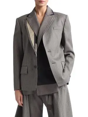 Sacai Layered Deconstructed Herringbone Jacket - Brown