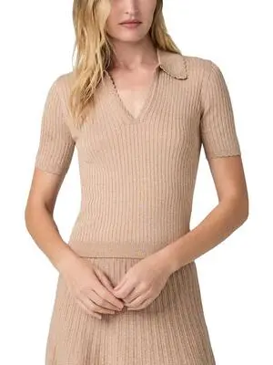 Paige Una Ribbed Short Sleeve Top - Beige Marl