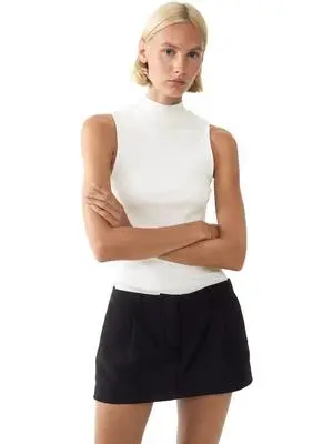 H&M Viscose Ribbed Mock Turtleneck Sleeveless Top - White