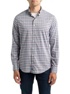 Johnnie-o Basswood Plaid Performance Long Sleeve Button Down Shirt - Navy