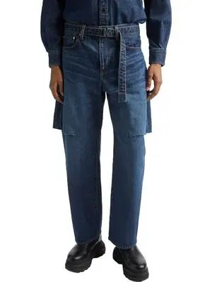 Sacai Sliced Belted Denim Jeans - Blue