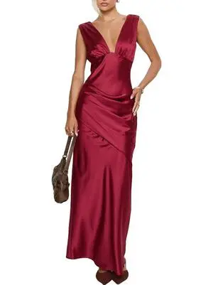 Princess Polly Plunge Asymmetrical Gown - Red