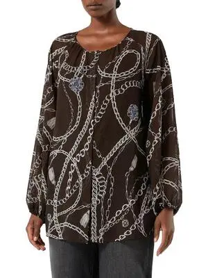 MARINA RINALDI Marina Rinaldi Jewel Print Long Sleeve Georgette Tunic