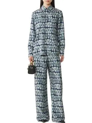 LANVIN Printed Wide-leg Silk Pants - Haze/sage