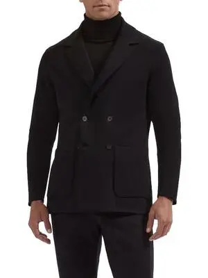 Bugatchi Double-breasted Merino Wool Sweater Blazer - Black