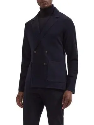 Bugatchi Double-breasted Merino Wool Sweater Blazer - Navy