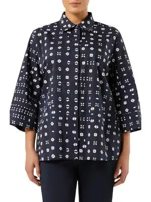 Marina Rinaldi Geometric Print Cotton Shirt - Navy
