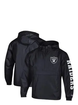 Champion Las Vegas Raiders Packable Hooded Windbreaker Half-zip Jacket - Black