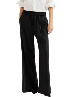 Brunello Cucinelli Virgin Wool Dazzling Chalk Stripe Loose Track Trousers - Blue
