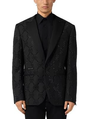 Philipp Plein Wool Blazer With Stin Details Monogram - Black/black