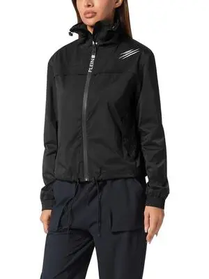PLEIN SPORT Cropped Windbreaker With Drawstring And Waterproof Zip - Black