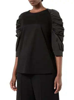 MARINA RINALDI Marina Rinaldi Mixed Media Puff Sleeve Top