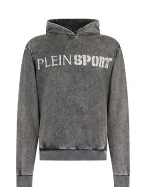 PLEIN SPORT Washed Hoodie With Crackle Scratch Detail - Black