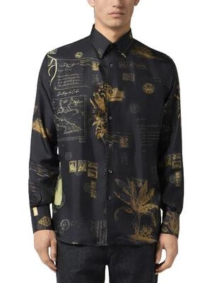 BILLIONAIRE Printed Silk Shirt Letter - Black