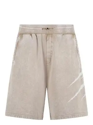 PLEIN SPORT Washed Cotton Crackle Scratch Jogging Shorts - Beige