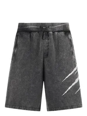 PLEIN SPORT Washed Cotton Crackle Scratch Jogging Shorts - Black