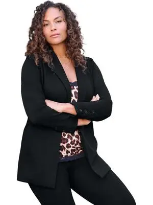 Roaman's Comfort Stretch Ponte Blazer - Black