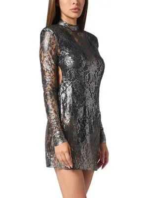 Philipp Plein Crystal Lace Mini Dress - Black