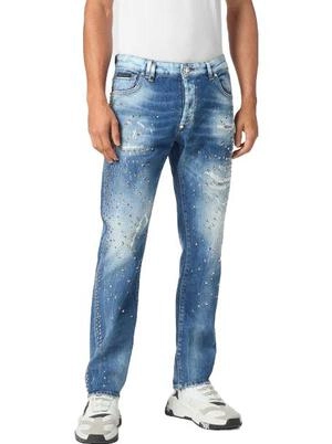 Philipp Plein Studded Straight Cut Denim Trousers - Thunderblue