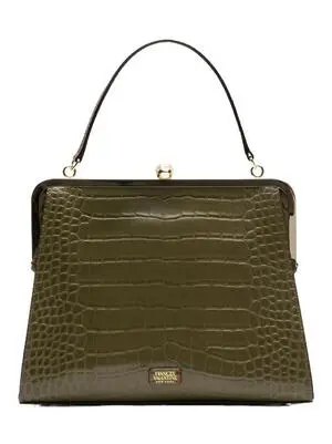 FRANCES VALENTINE Jackie Croc Embossed Leather Frame Bag - Olive