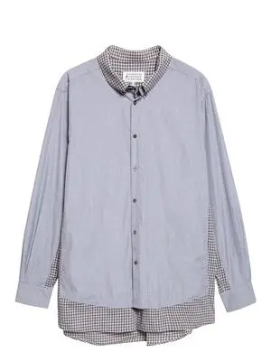 MAISON MARGIELA Double Layer Cotton Button-up Shirt - Grey/brown Check