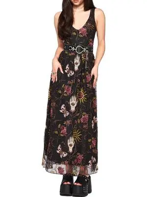 DISTURBIA Embroidered Mesh Maxi Dress - Black