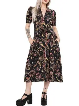 DISTURBIA Dionaea Button-up Midi Shirt Dress - Black