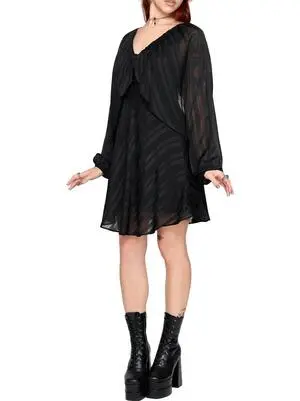 DISTURBIA Briella Chiffon Striped Midi Dress - Black