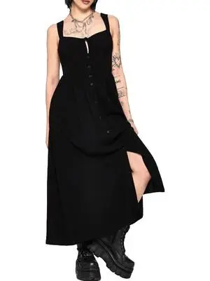 DISTURBIA Misera Shirred Button-up Maxi Dress - Black