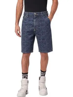 Philipp Plein Monogram Denim Shorts - Blue Storm