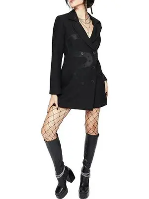 DISTURBIA Slither Embroidered Blazer Dress - Black