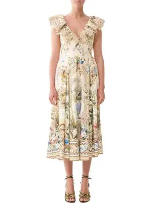 Camilla V-neck Frill Midi Dress - Midsummer Masterpiece