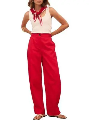 Mint Velvet Wide Leg Utility Trousers With Button Tab Cuffs - Red