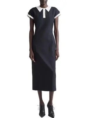 Thom Browne Wool Hopsack Trompe L'oeil Polo Dress - Navy