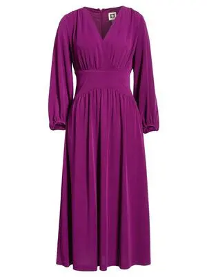Anne Klein Blouson Long Sleeve Fit & Flare Midi Dress - Beet