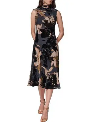Donna Karan New York Floral Velvet Burnout Midi Dress - Espresso Multi