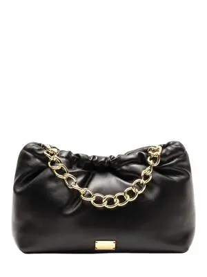 FRANCES VALENTINE Bici Leather Gathered Crossbody Bag With Chain Strap - Black