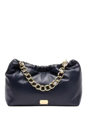 FRANCES VALENTINE Bici Leather Gathered Crossbody Bag With Chain Strap - Navy