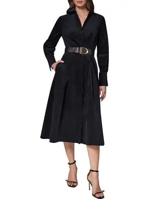 Donna Karan New York Belted Corduroy Midi Shirtdress - Black