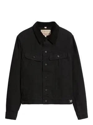 SCHOTT Cotton Canvas Trucker Jacket With Corduroy Collar - Black