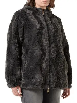 Marina Rinaldi Tesoro Faux Fur Zip Jacket - Medium Grey