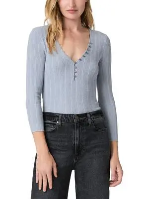 Paige Ginnette Ribbed V-neck Long Sleeve Top - Stardust Blue